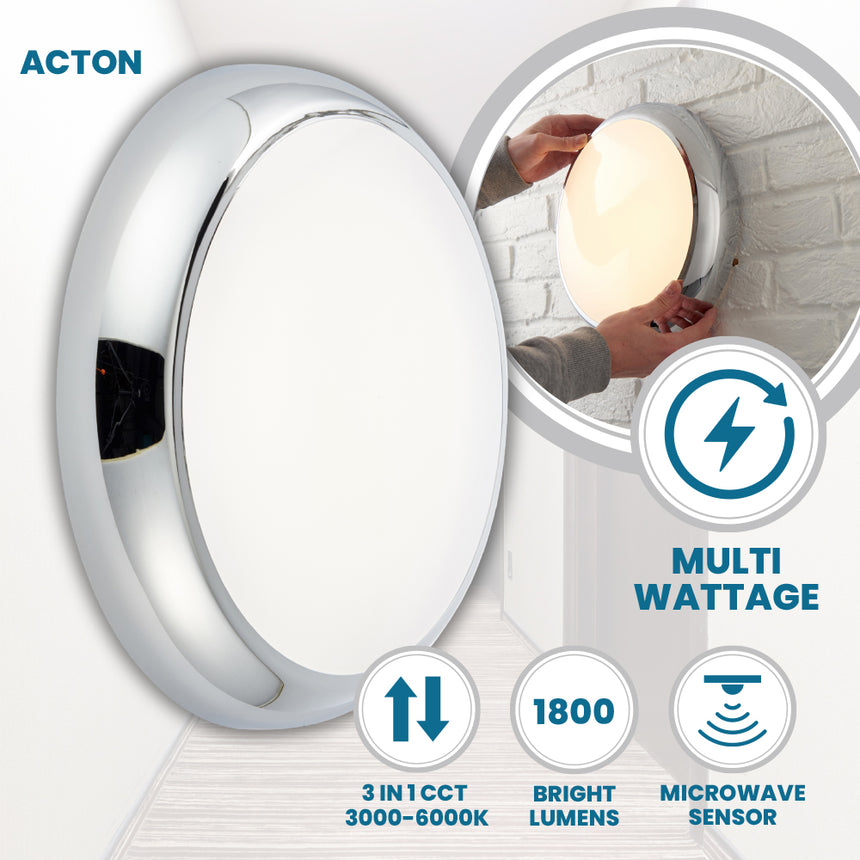 ACTON 18W CCT LED Slim Chrome Sensor Bulkhead Light | In Stock Now ...