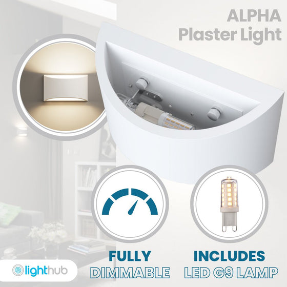 ALPHA G9 LED Up Down Curved Plaster Uplighter Fitting | 3000K Warm ...