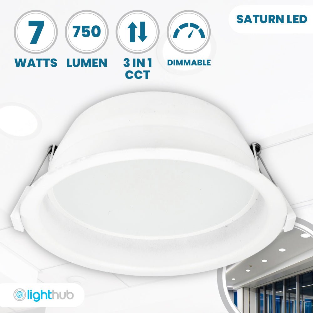 LED Tri-Colour Recessed Round Dimmable Commercial Downlight White ...