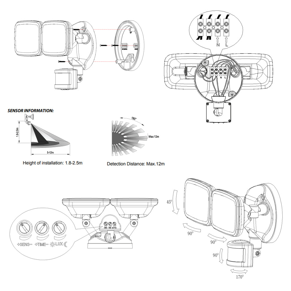 Outdoor LED Twin Wall Spot Light IP65 Black PIR Sensor | In Stock ...
