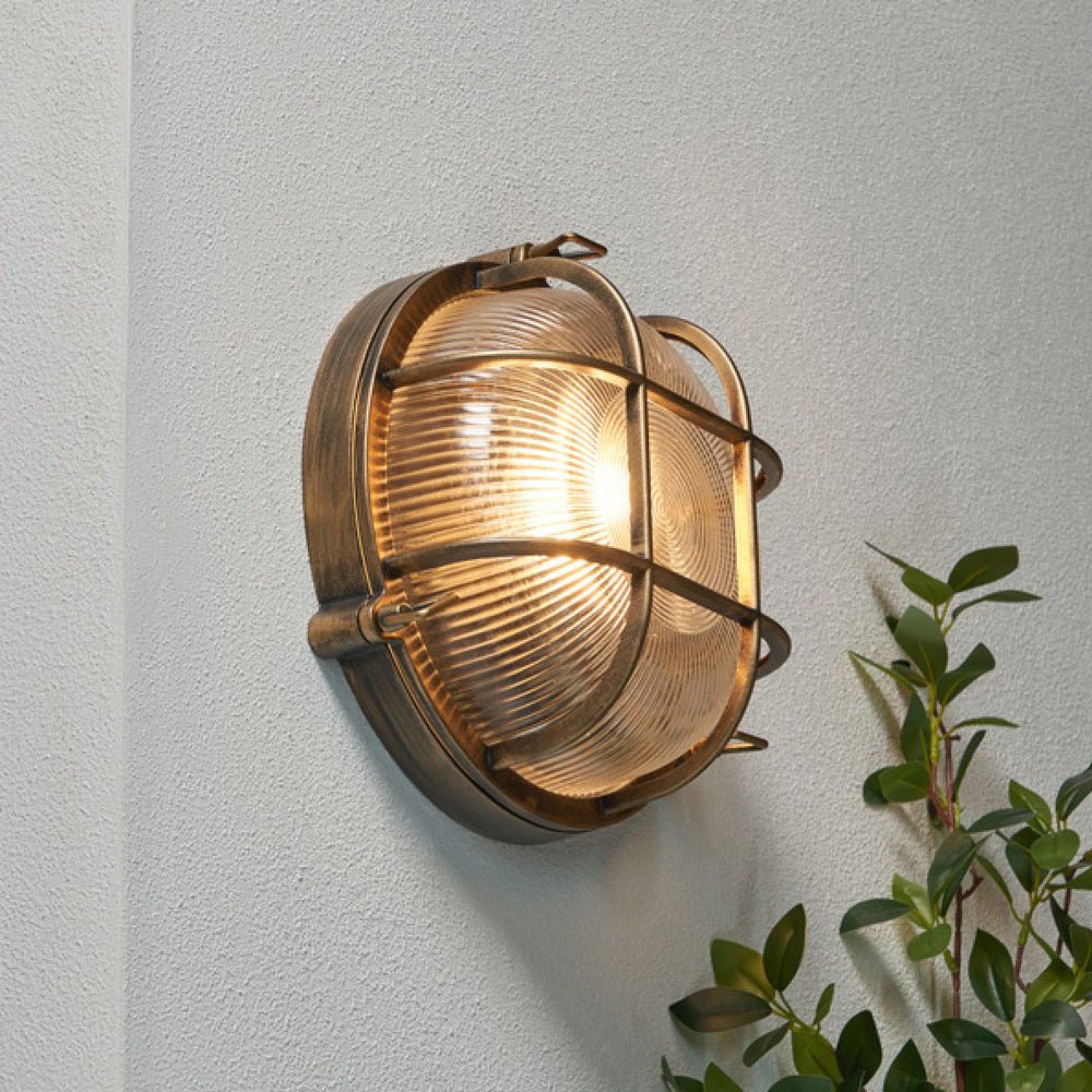 Outdoor Caged Round Nautical Industrial Gold Bulkhead Light | In Stock ...