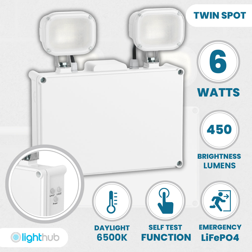 IP65 LED Self Test Twin Spot Non Maintained Wall Light | 3hr Emergency ...